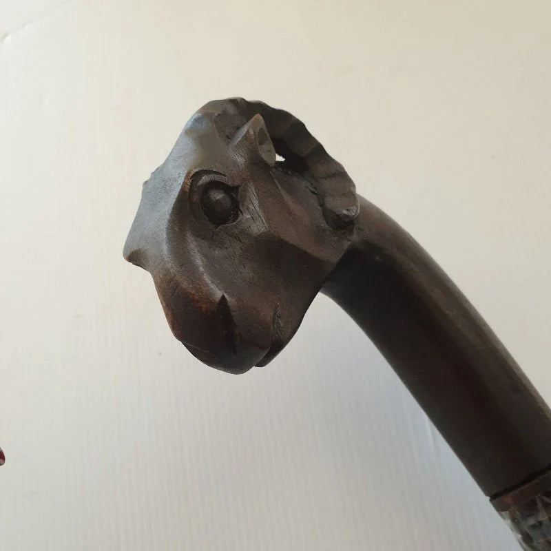 Carved Walking Stick Goat – In House Decor NZ